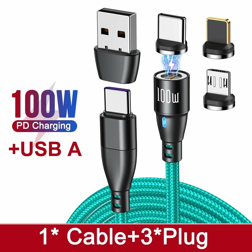 AUFU 100W PD Магнитный кабель 1м, Green with 3Tips