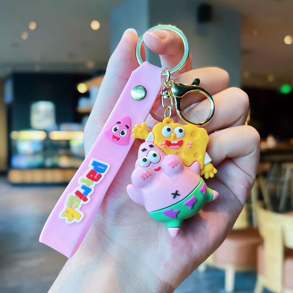 Брелок с мультяшным Губкой Бобом, милый кулон в виде куклы для сумки, украшение в виде пары Патрика Стар, подарочный кулон с Губкой Бобом, поднимается высоко.