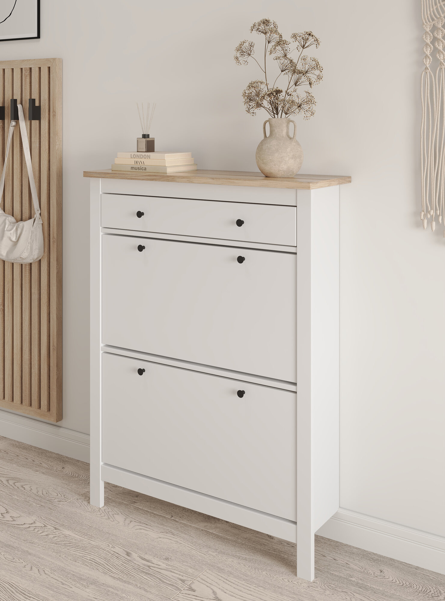 Тумба для обуви IKEA , ЛДСП, МДФ, матовая, 92х122 цвет белый ясень