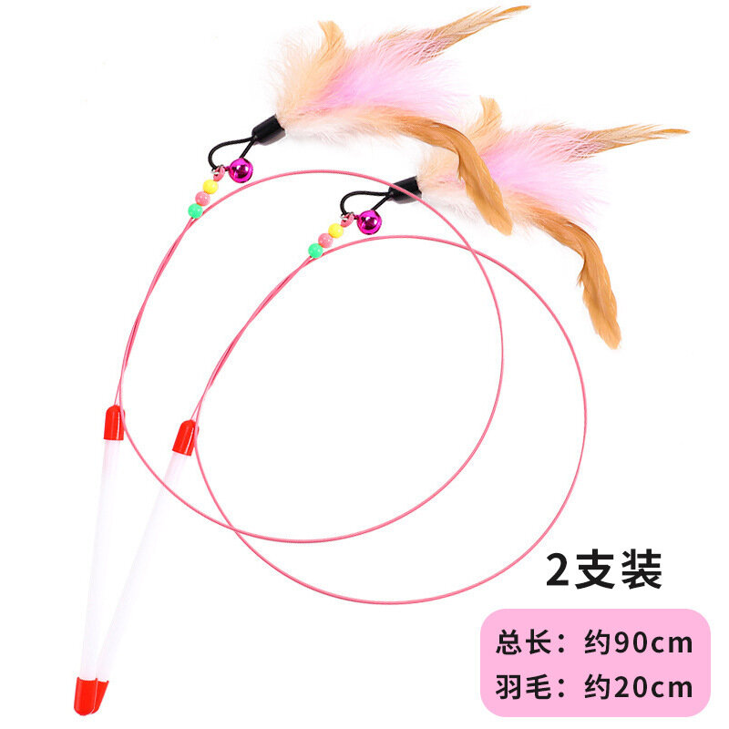 Игрушка-дразнилка для кошек с колокольчиком и перьями, прочная и устойчивая к укусам длинная палочка, сменная головка,