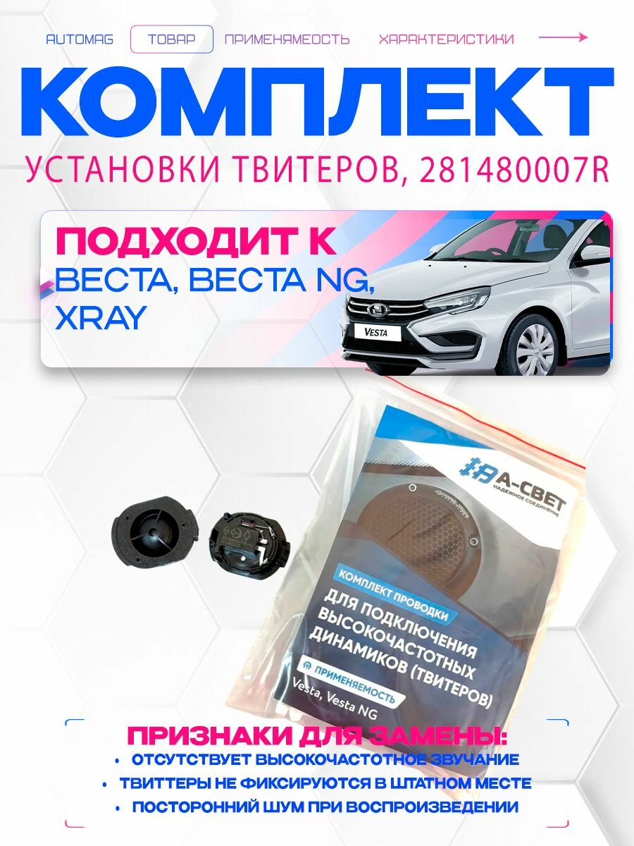 Комплект установки твиттеров, Vesta, Vesta NG, XRAY, Largus FL, 281480007R