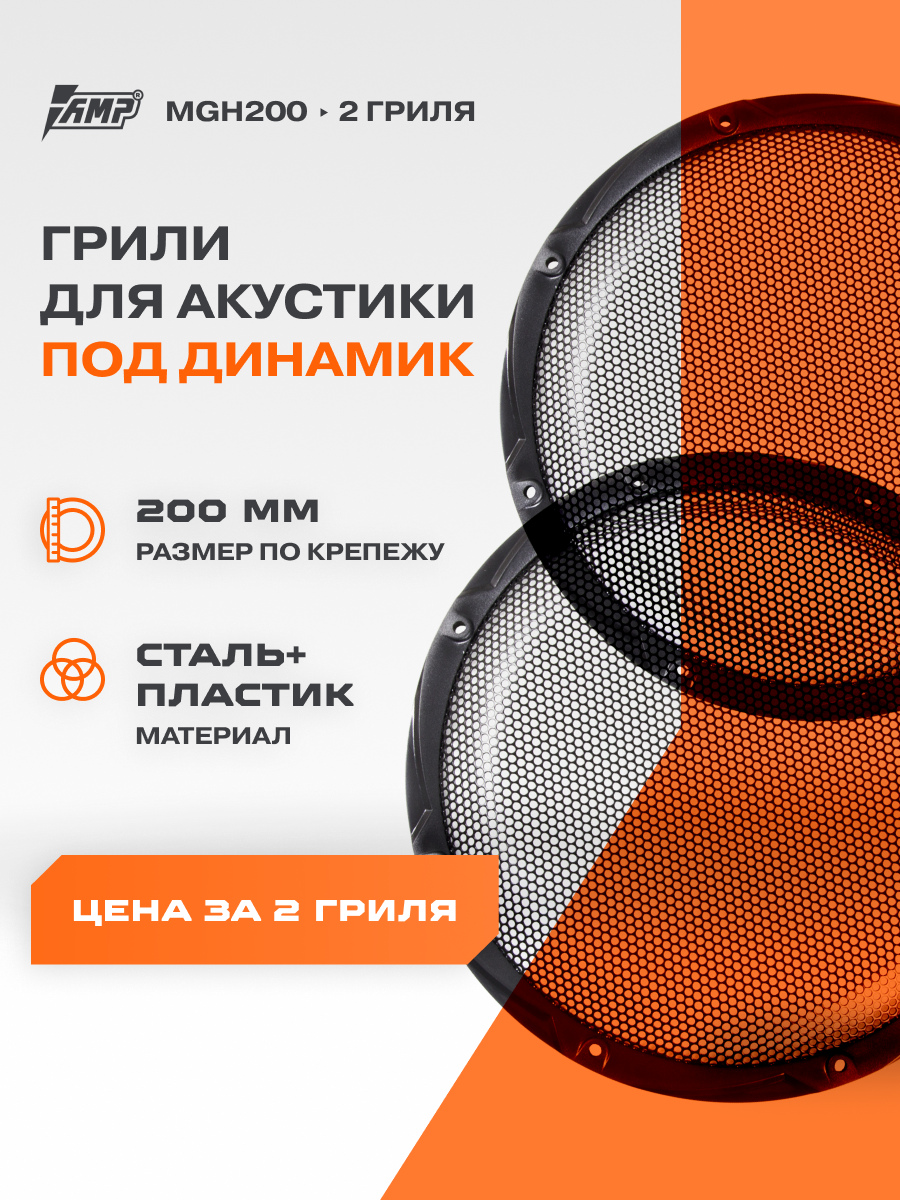 Грили для акустики AMP MGH200, сталь+пластик, черные, 20см, 2 шт.