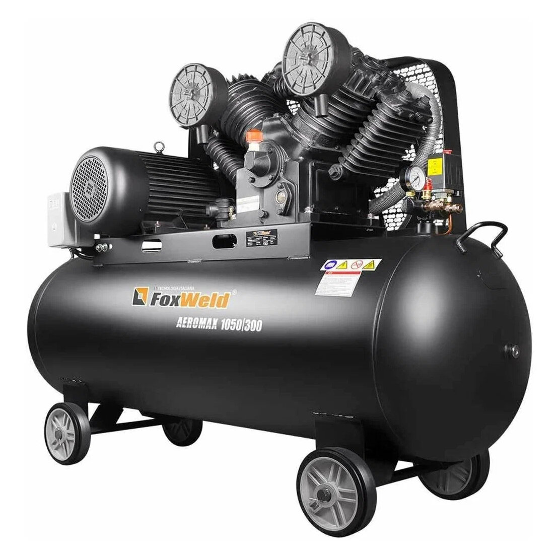 Компрессор масляный FoxWeld Aeromax 390/100 КНР, ременной, ресивер 100 л, 10 бар, 2.2 кВт, манометр, черный