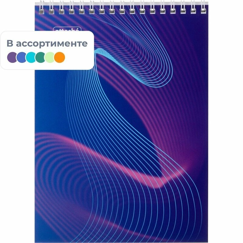 Блокнот А5,40л, клетка, метал. гребень, цв. обложка, Forma, в ассорт