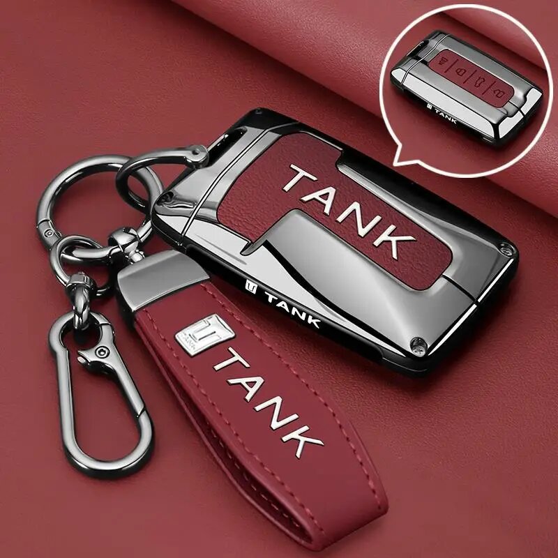 Для Great Wall GWM TANK 300 2021-2025 цинковый сплав + кожаный чехол для автомобильных ключей с B2