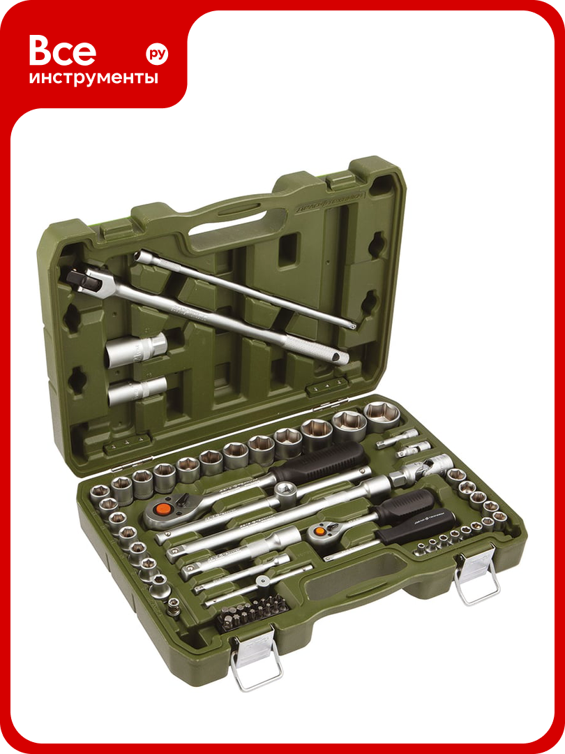 Набор, Дело, Дело Техники головок и принадлежностей 1/4", 1/2"; 62предм. 620762, хромванадиевой стали