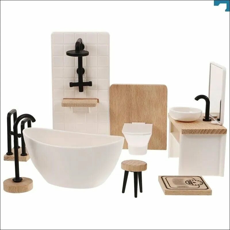 Набор для ванной комнаты из восьми предметов, имитационная мини-мебель, для подарков, игрушечное дерево