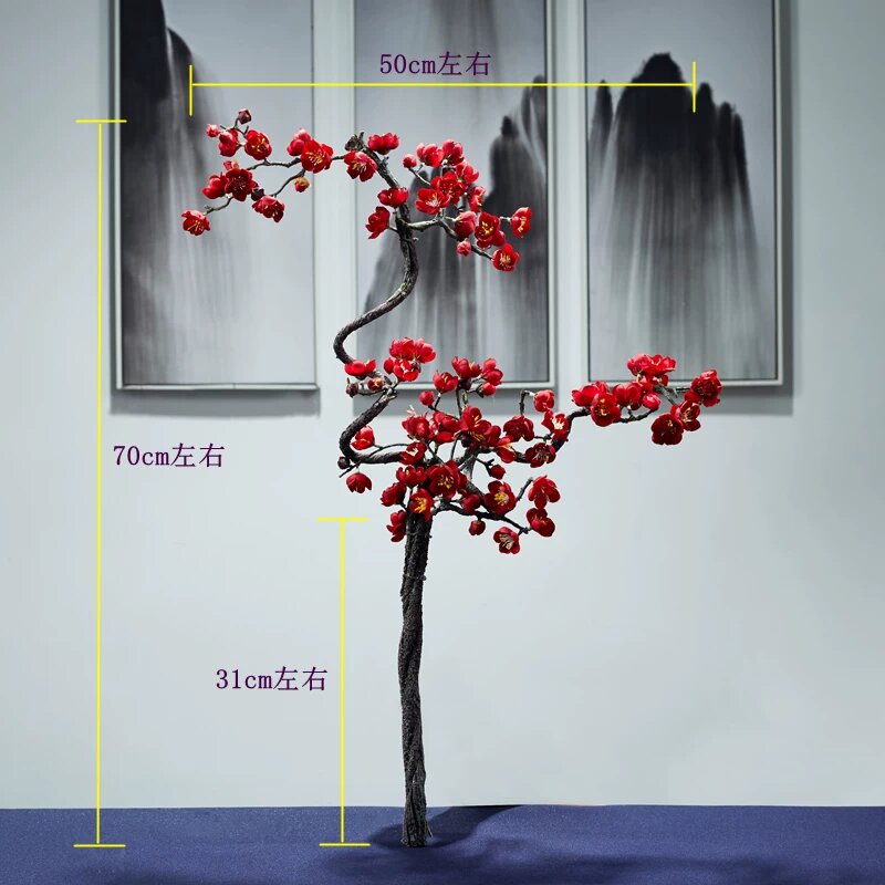 Черная керамическая ваза в китайском стиле ретро с искусственными цветами, ветками сливы, композицией из цветов зимней