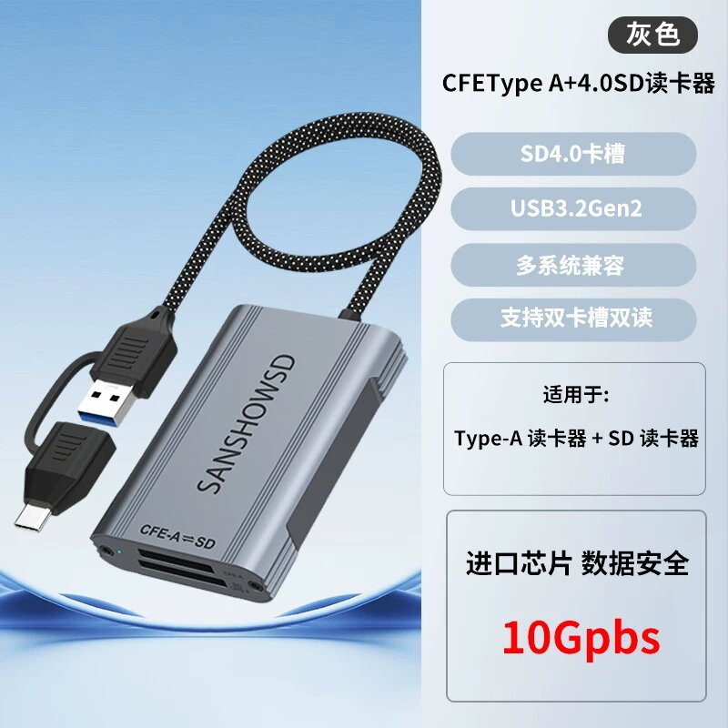 CFexpress Type-A/B двойной карт-ридер с поддержкой SD 4.0, USB 3.2 Gen 2 10Gbps, серый цвет для Windows и macOS