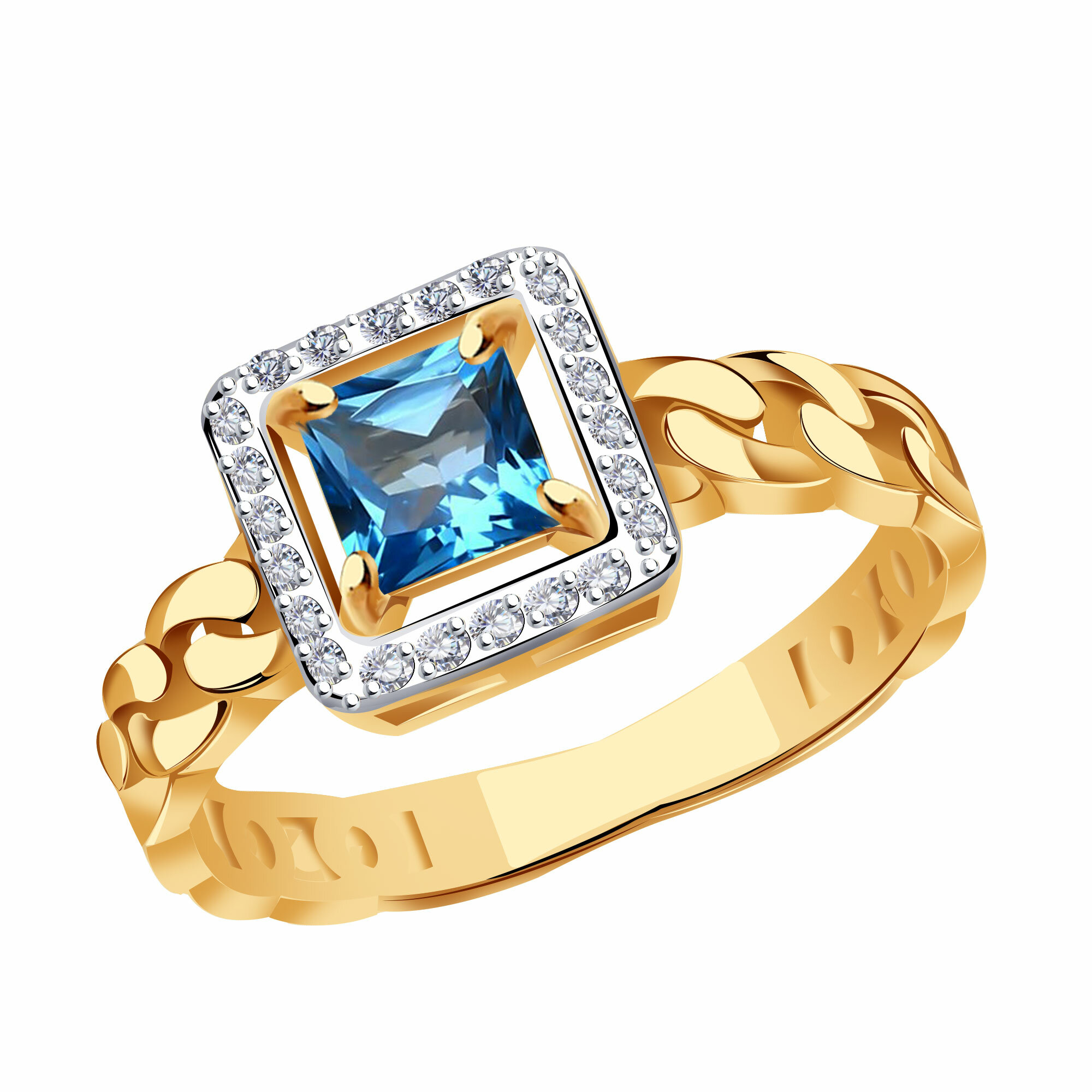 Кольцо Diamant online, красное золото, 585 проба, Лондон топаз, фианит