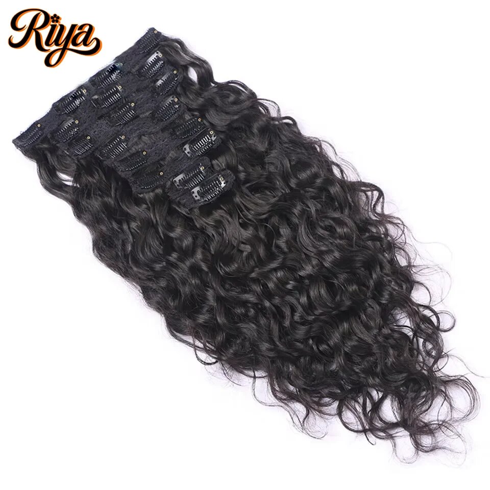Натуральные волнистые волосы Riya 8 шт, черные 10 дюймов