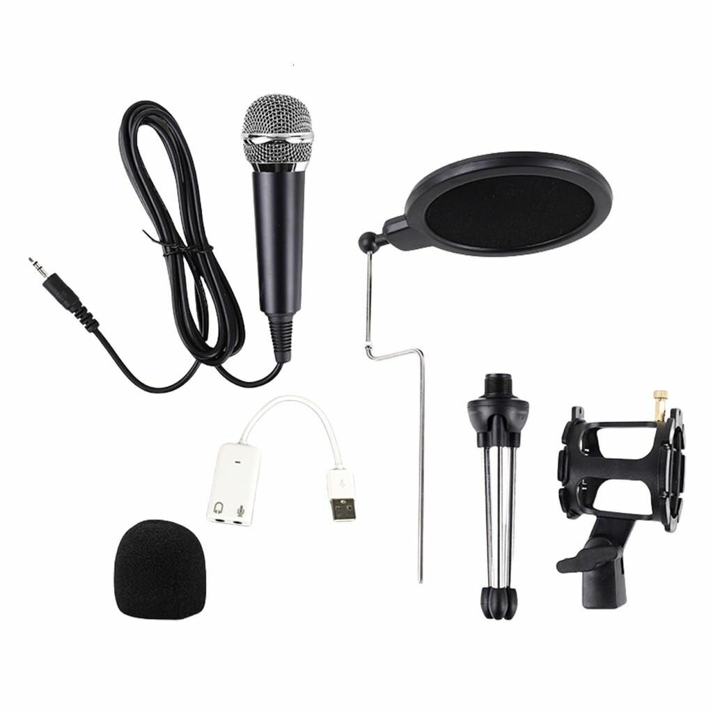 Портативный набор конденсаторного микрофона для онлайн-занятий и караоке с адаптером USB/3.5мм, USB - компьютер конверсирует