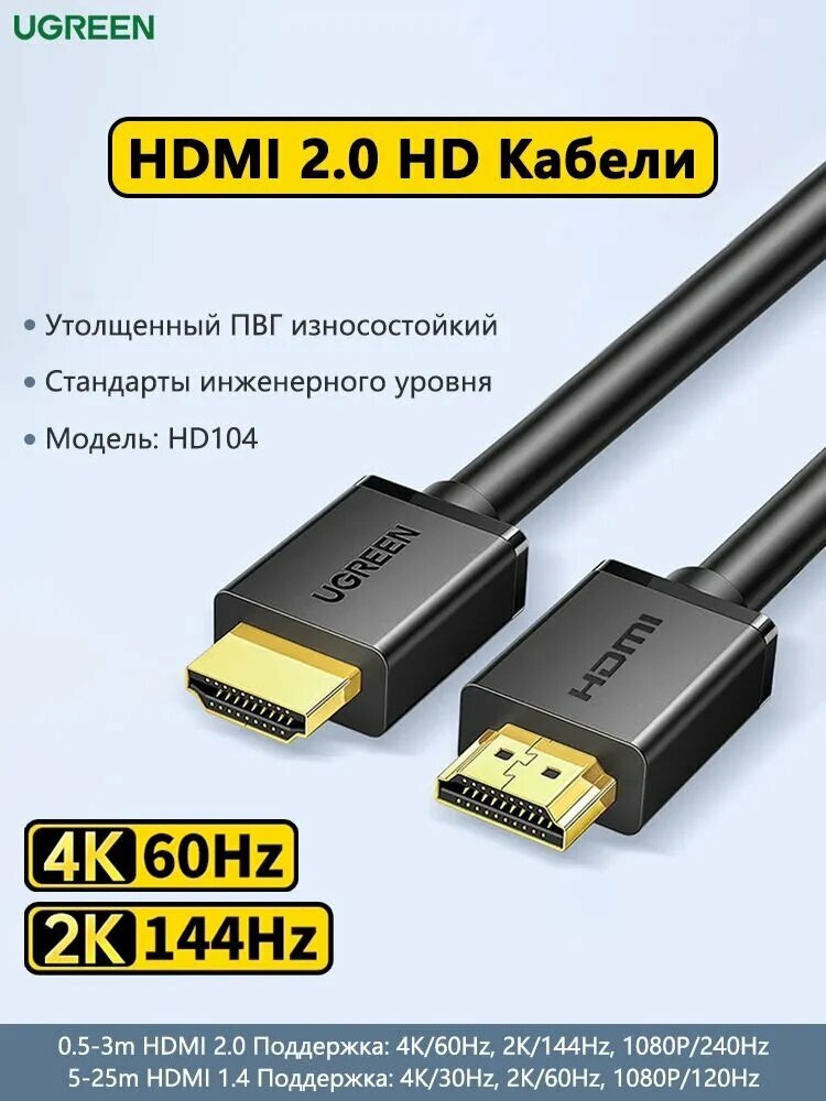 Ugreen Видеокабель HDMI/HDMI, 0.5 м, черный