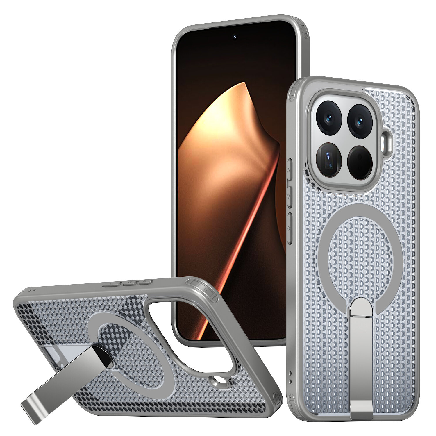 Чехол Для Xiaomi 15T Pro/Сяоми 15T Про, soft touch, накладка, поликарбонат (PC), защита камеры, ударопрочный, встроенная подставка, усиленные углы, Xiaomi, Xiaomi 15T Pro, титан,