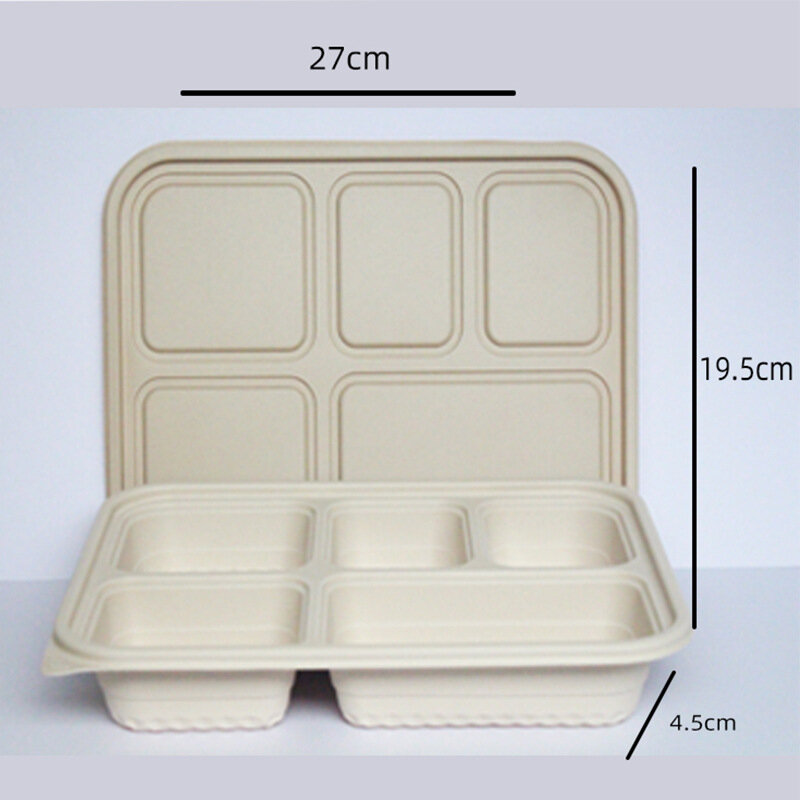 Одноразовая экологичная коробка для еды на вынос, биоразлагаемая, многофункциональная, из бамбукового порошка, посуда, ланч-бокс с пятью отделениями, упаковка для ланча
