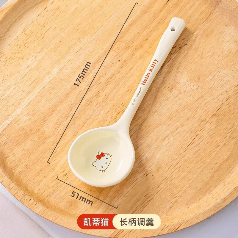 Керамическая ложка с длинной ручкой Sanrio, домашняя суповая ложка, высокая эстетика, мультяшная ложка, интернет-знаменитость, милая десертная ложка, суповая ложка