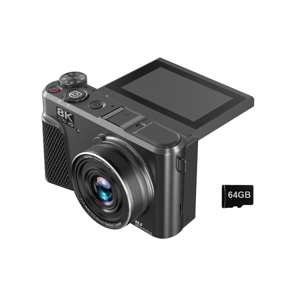 Камера для влогов 8K с автофокусом и поворотным экраном, 64G