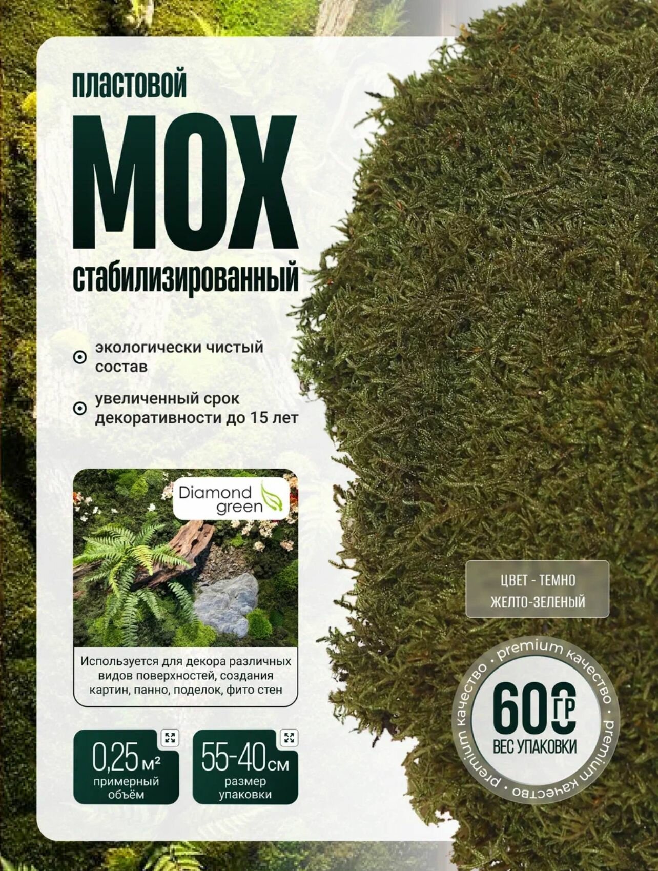 Стабилизированный мох пластовой