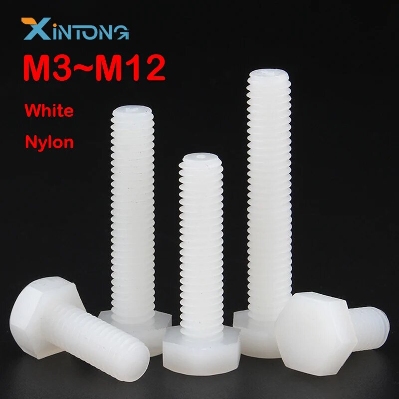 Белые пластиковые шестигранные болты из нейлона M3-M12 для тепловой/электрической 100mm, M10-10PCS