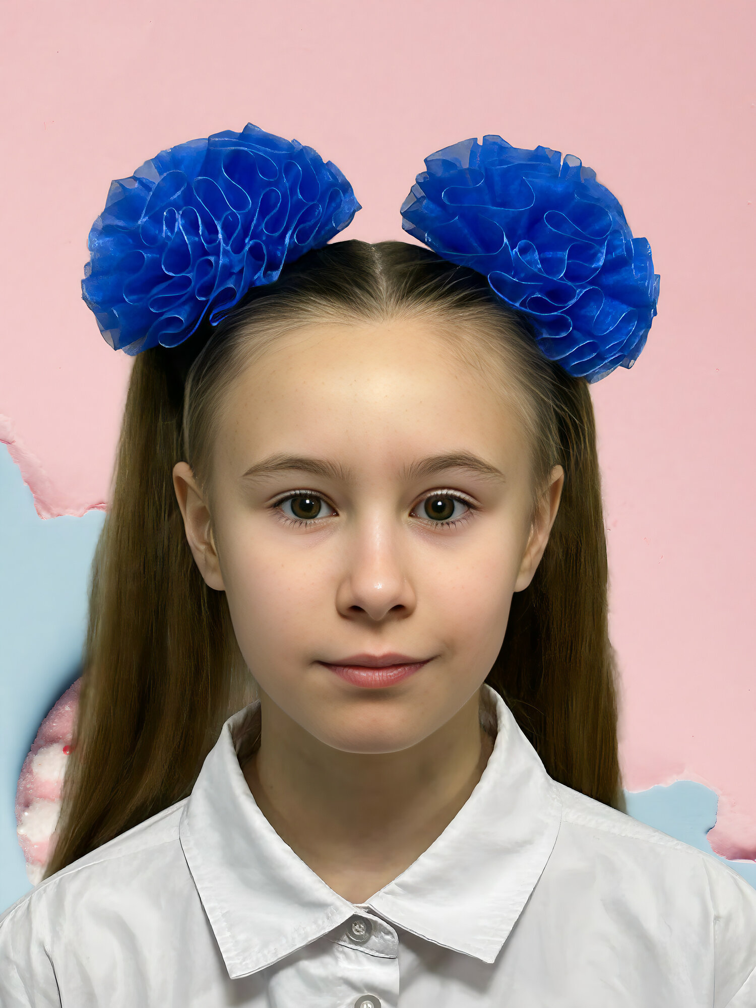 Банты напять, пышные, синие, 100 % ручная работа, из органзы 2 шт.