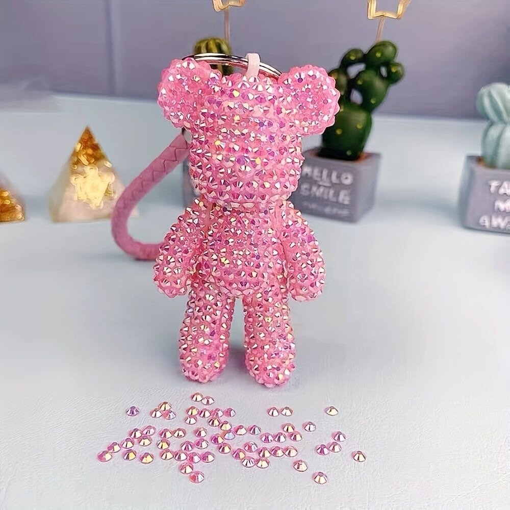 Алмазная мозаика Мишка брелок 3D набор творческий, цвет розовый, D'Mari