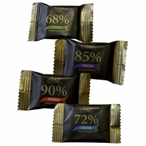 Шоколад порционный KONFESTA горький 68%, 72%, 85%, 90% какао, 1100 г (220 штук по 5 г)