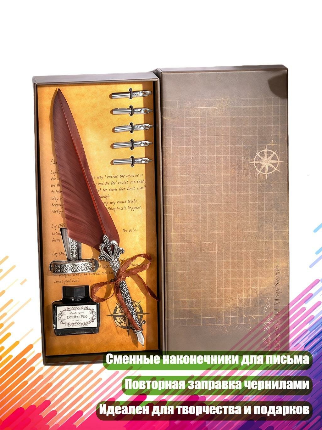 Ретро-перо с разными наконечниками и заправкой для письма, кофе