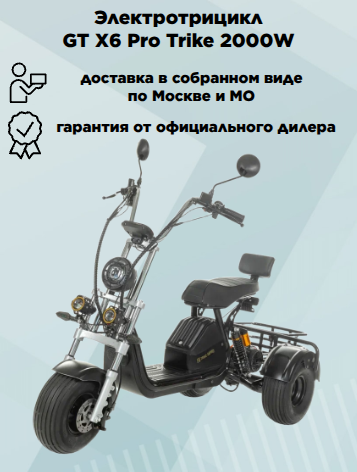 Электротрицикл GT X6 Pro Trike, 2000W, черный, в сборе