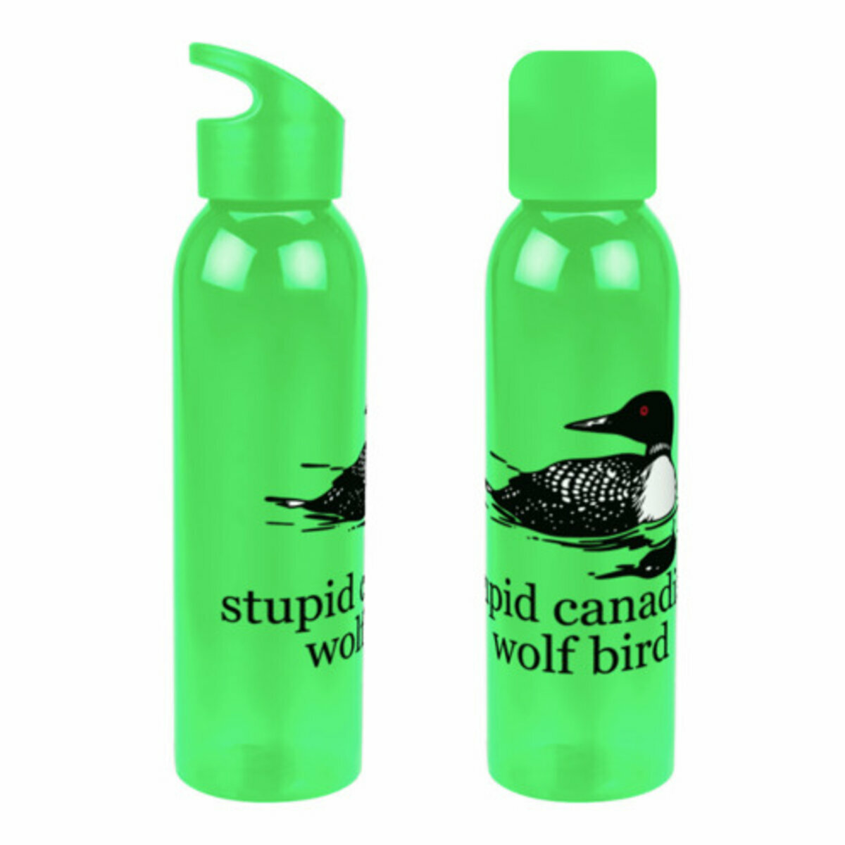 Бутылка для воды «stupid canadian wolf bird» (зеленое яблоко)