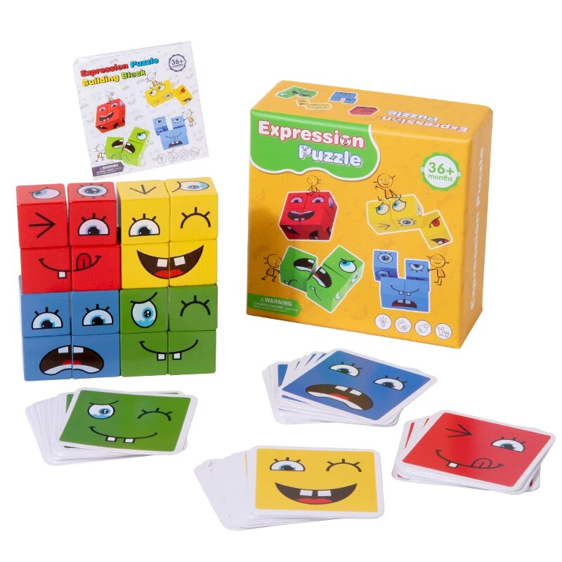 Детский деревянный кубик-трансформер с меняющимися эмоциями, развивающая интерактивная настольная игра для родителей и