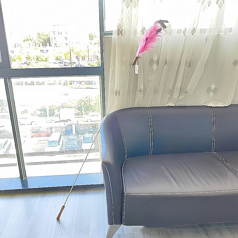 Кошачья игрушка супер-длинный стек с куриным хвостом/страусиные перья. Коктейльный цветок кот забавная палочка роза