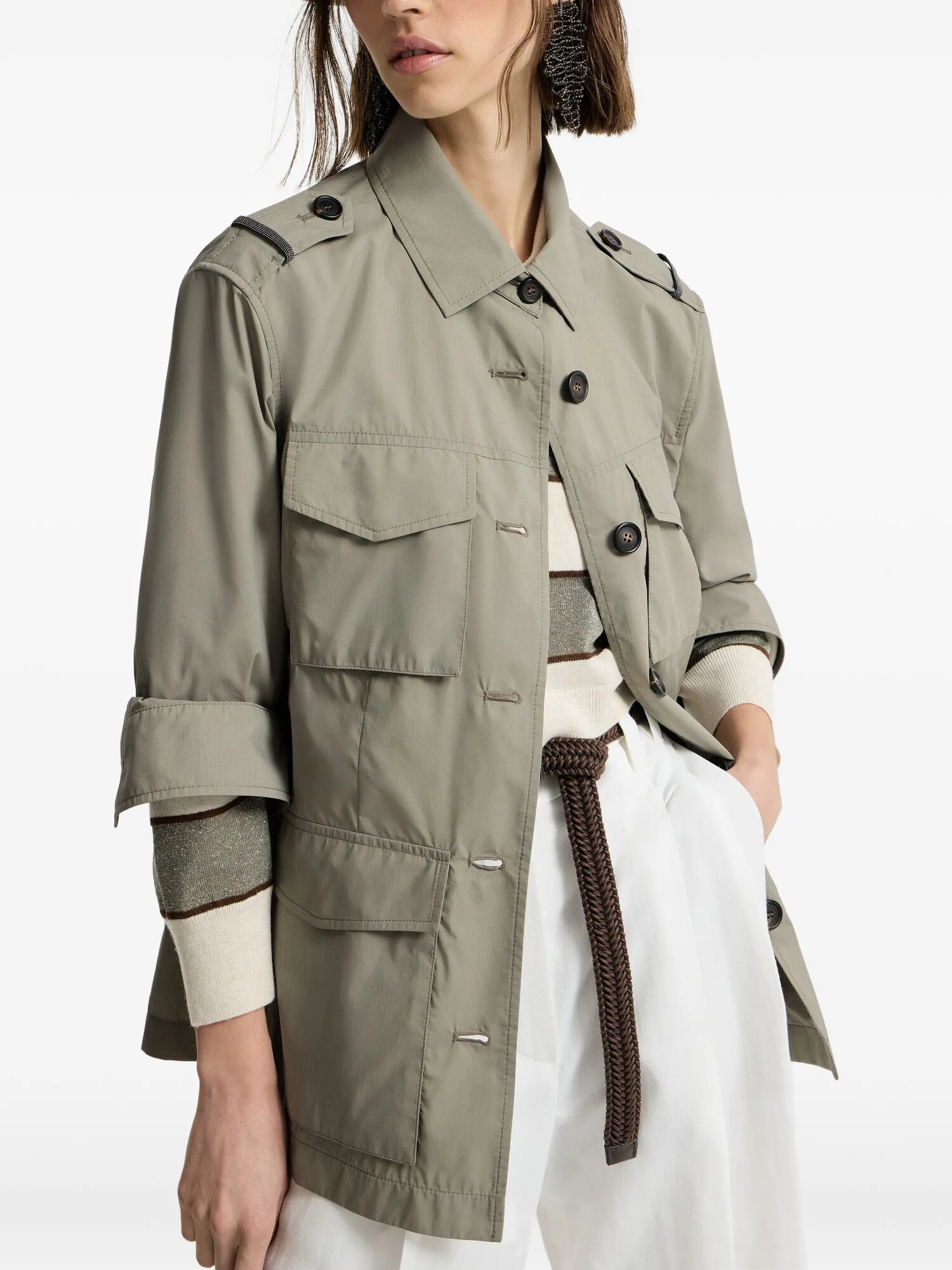 Куртка BRUNELLO CUCINELLI Button flap-pocket jacket, размер 36, green — фото 1