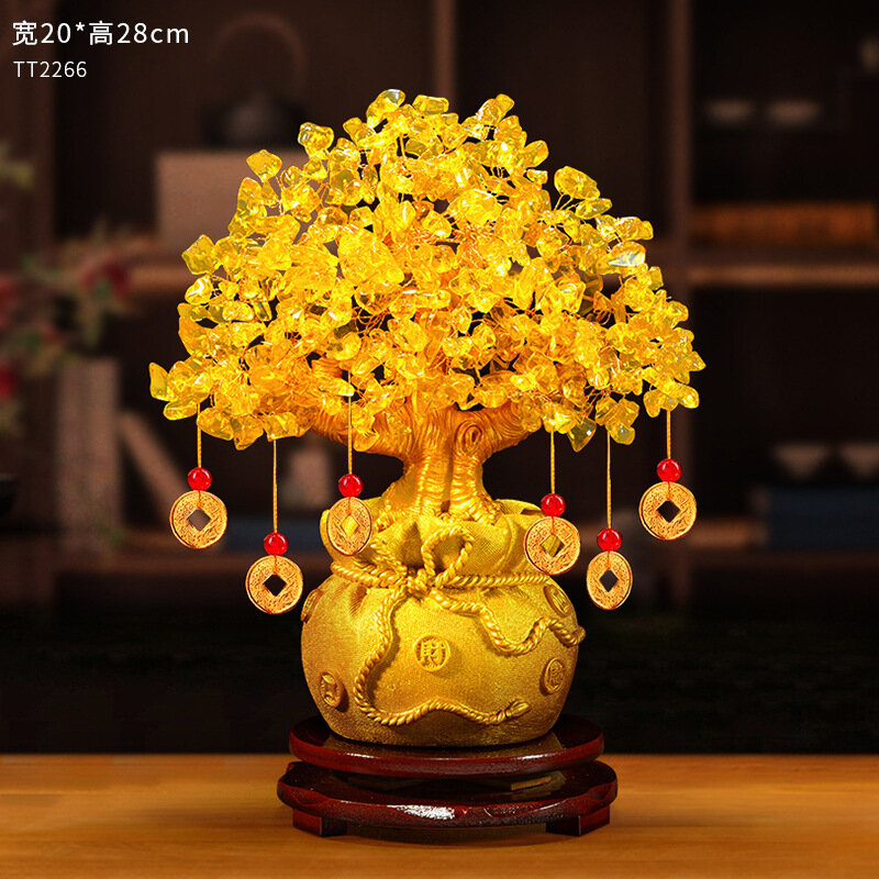 Желтый кристальный денежный дерево украшение для входа в гостиную, денежное дерево для декора винного шкафа, подарок на новоселье