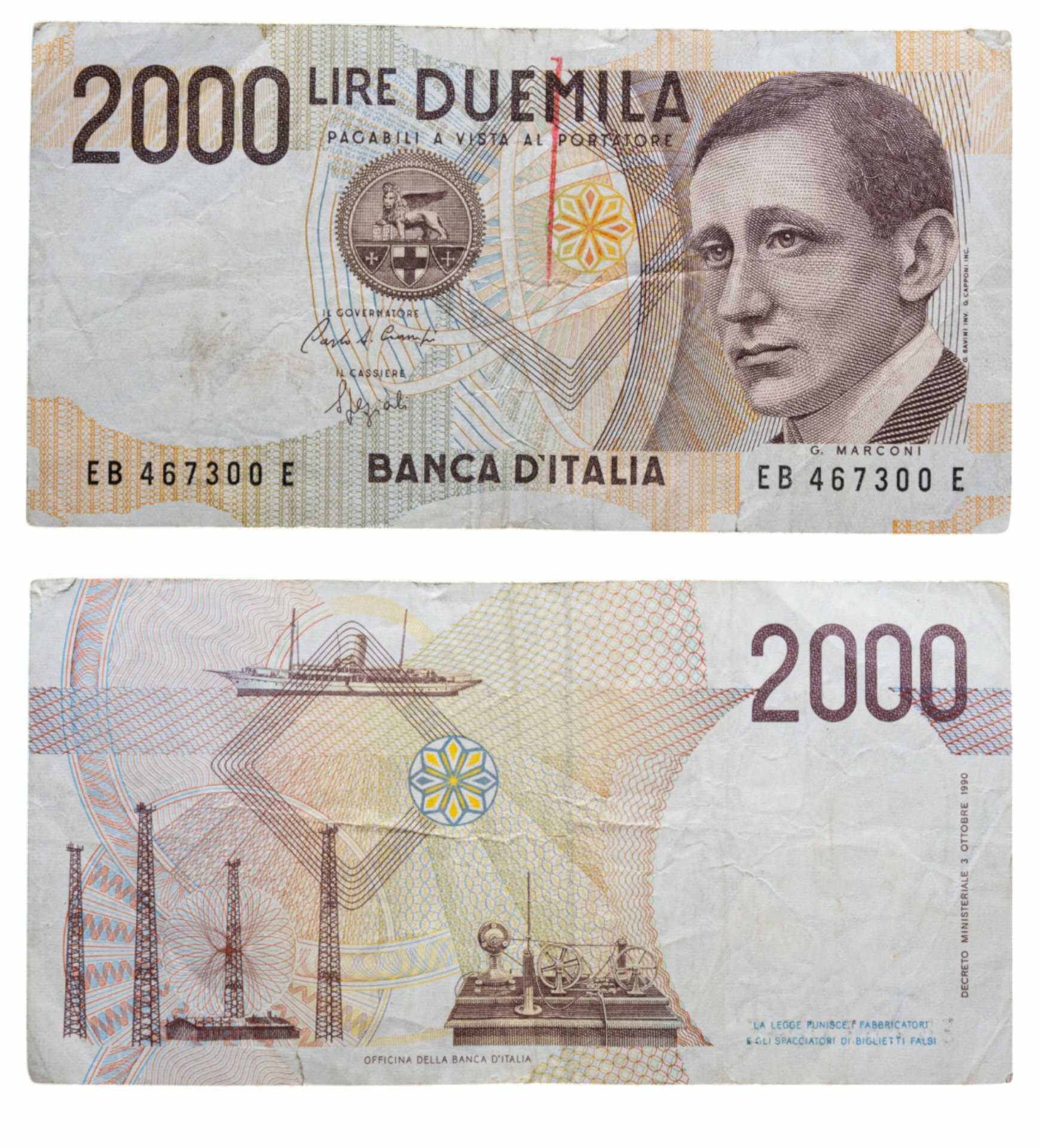 Италия 2000 лир 1990