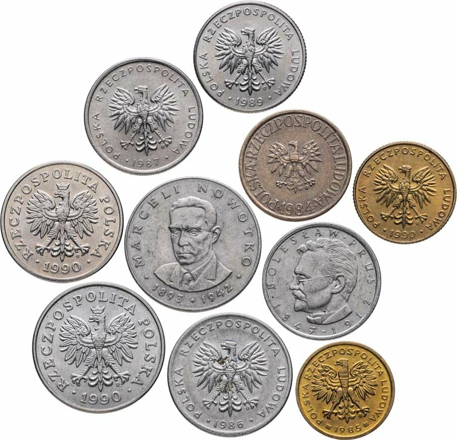 Польша набор из 10 монет 1975-1990, Мельхиор, Латунь, в сохранности VF-XF