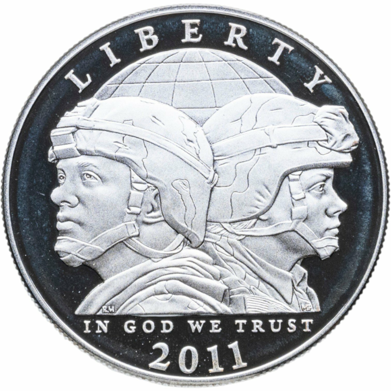 США 1 доллар 2011 "Вооруженные силы - Армия США" в футляре, Серебро 900, в сохранности Proof