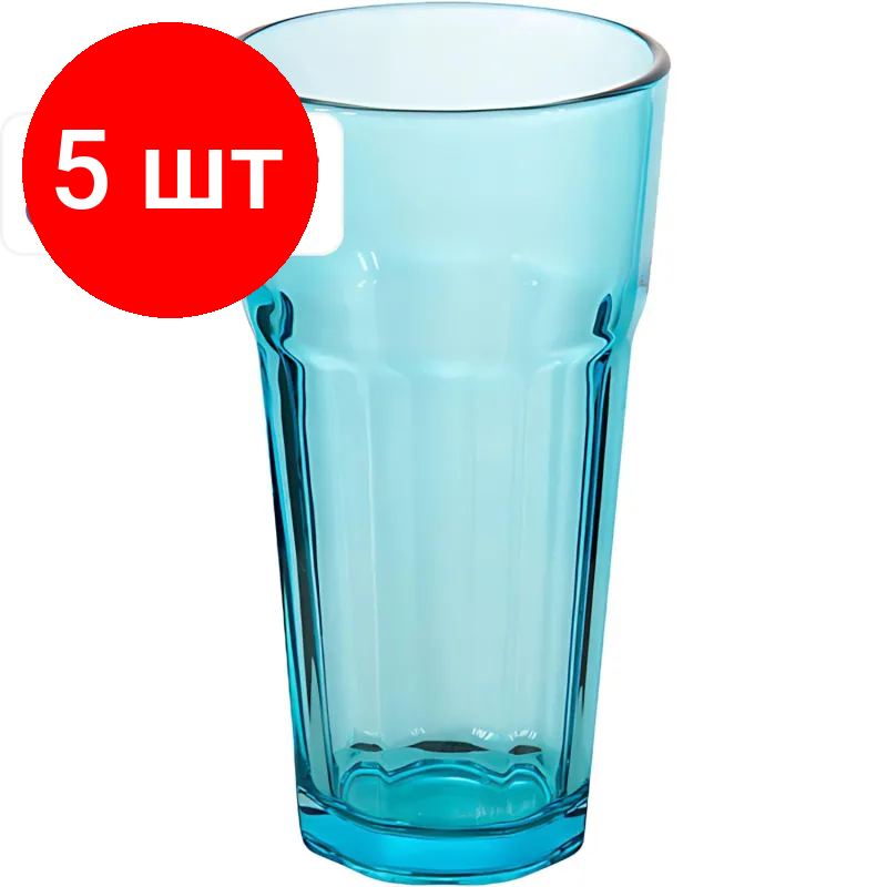 Комплект 5 штук, Стакан стеклянный 355 мл (цвета в ассортименте: бирюзовый/зелёный)