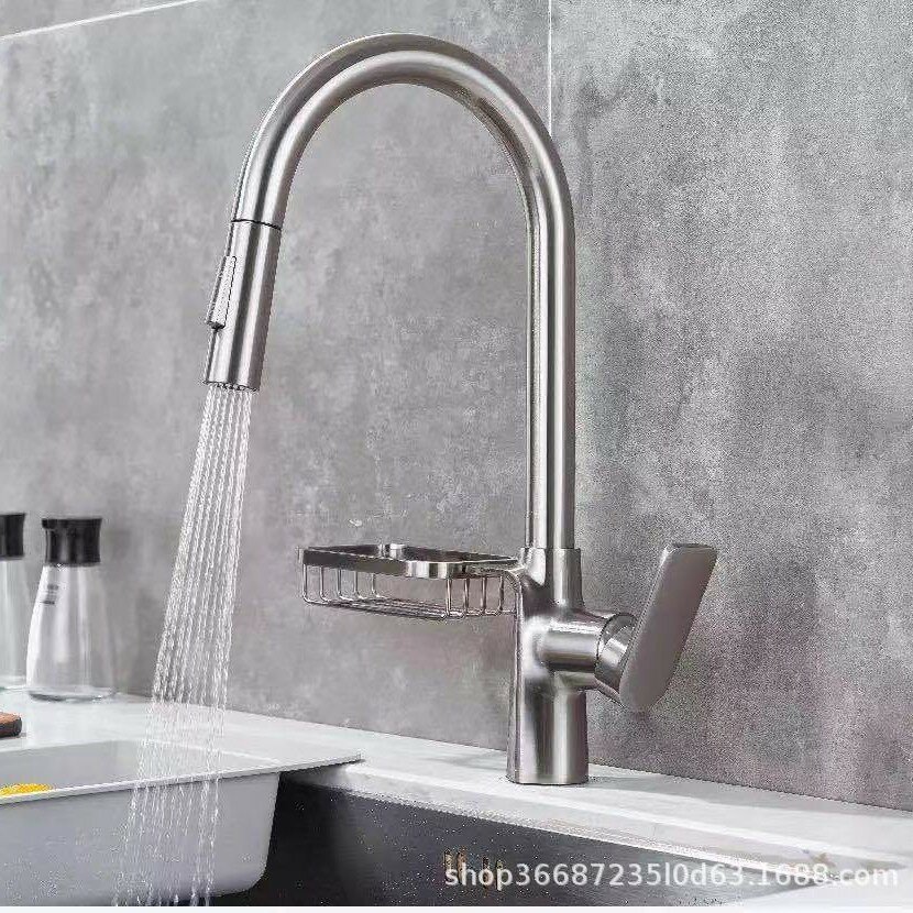 Кухонный выдвижной смеситель горячей и холодной воды из цельной меди с полкой для хранения, многофункциональный вращающийся выдвижной смеситель для раковины