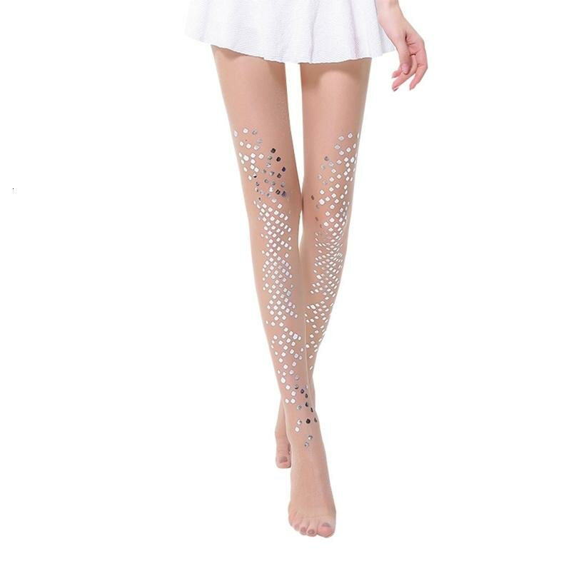 Женские блестящие колготки с узором чешуи, Серебро