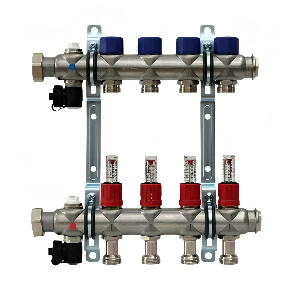 Коллекторная группа c расходомером 1"x4 отводов TST, нержавеющая сталь
