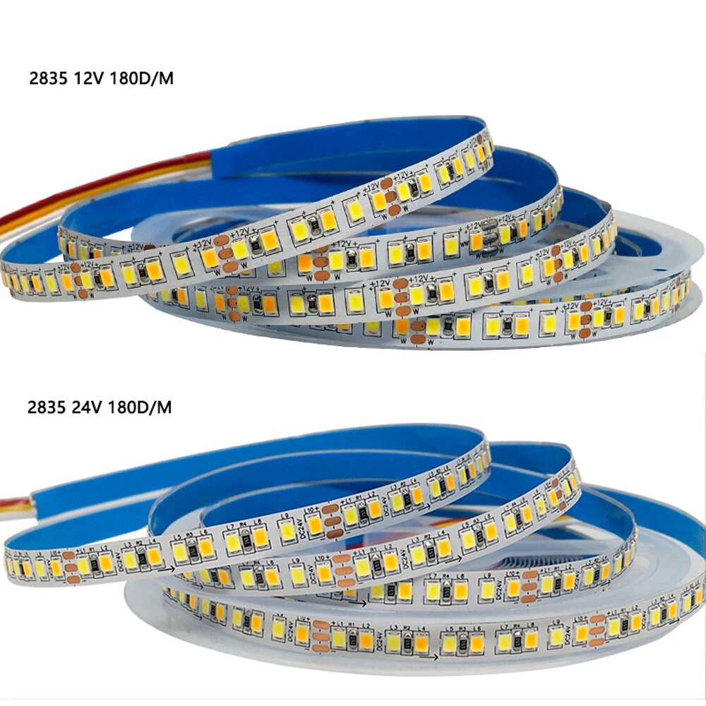 YSRSAI Двухцветная Светодиодная Лента SMD 2835 5м DC12V/24V для шкафов 180LEDs-m, DC12V