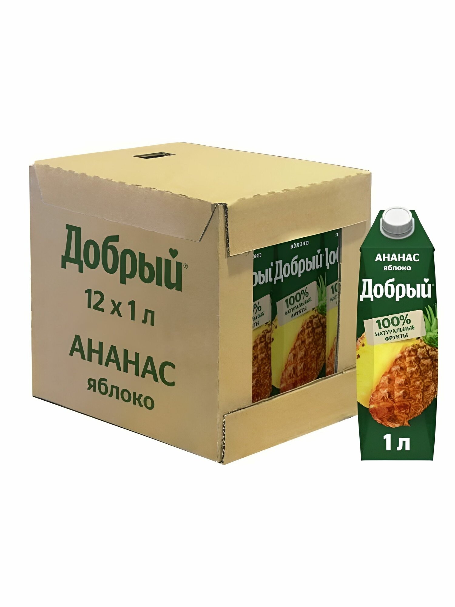 Нектар Добрый Ананас - Яблоко, 1 л. Упаковка 12 шт.