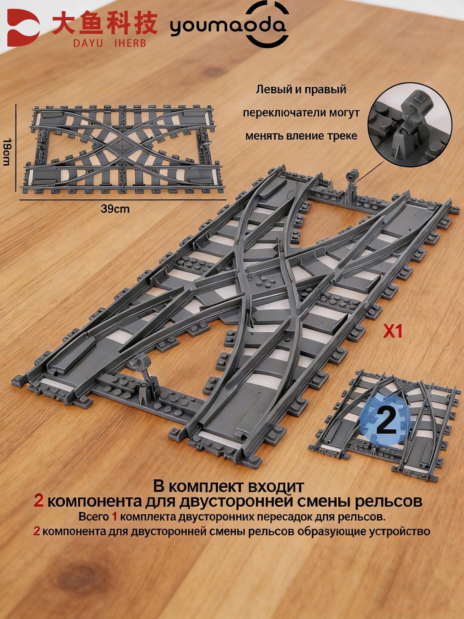 Конструктор городской поезд Рельсы треки, 5+, (1 * комплект двусторонней смены треков)dayuhaitao