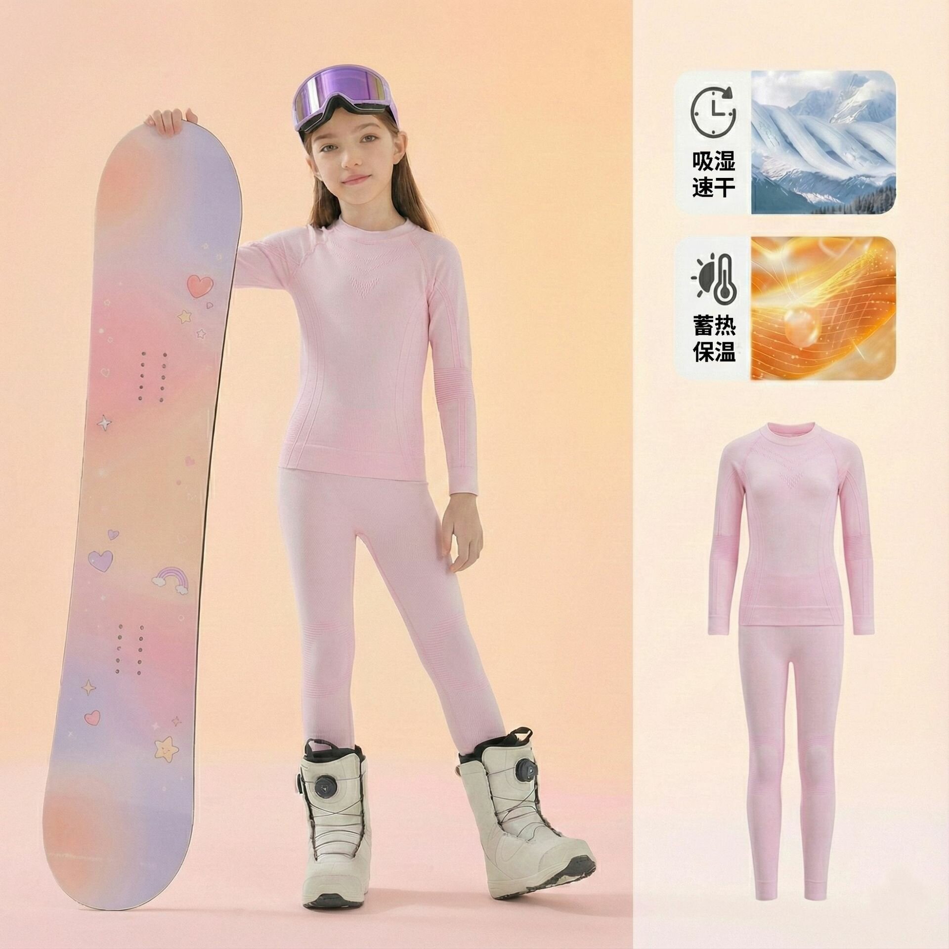 Детский комплект одежды для лыж с быстрой сушкой для мальчиков и девочек, зимние виды спорта на открытом воздухе, влагоотводящий, дышащий, теплый базовый слой нижнего белья
