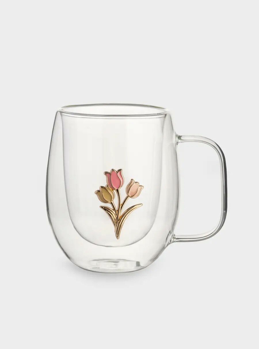 Кружка, 330 мл, стекло/металл, Тюльпаны, Wind-deco (Anna Lafarg)