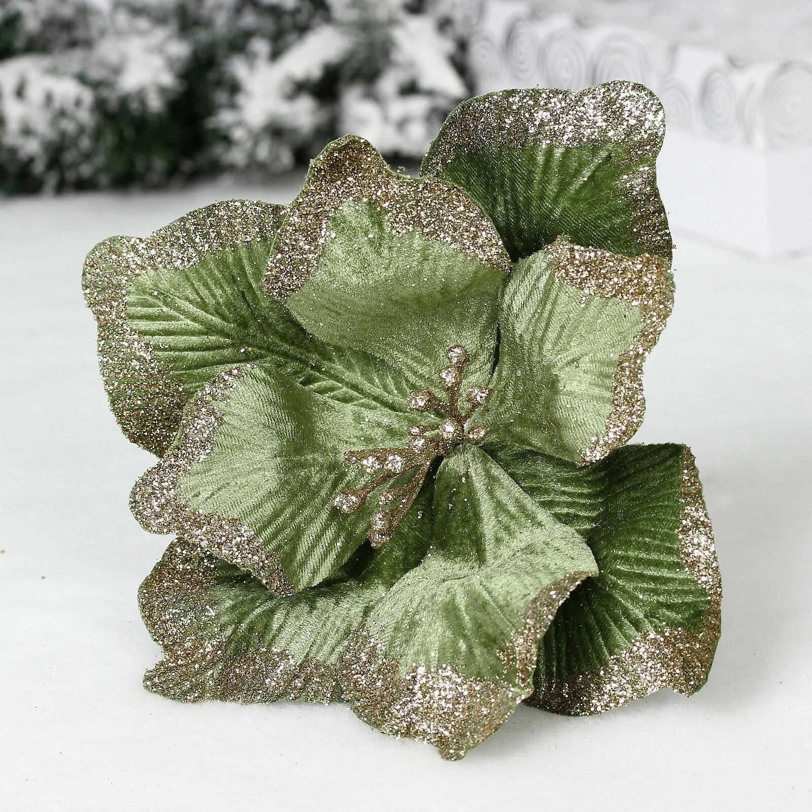 Украшение новогоднее Серпантин Пуансеттия-Волшебный день, 23 см, нежный зеленый