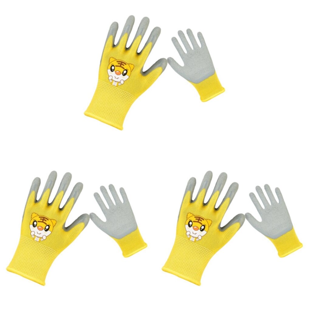 3 пары детских садовых перчаток ручной работы, водонепроницаемых, нескользящих, износостойких, дышащих латексных защитных перчаток-желтый-в возрасте до 5 лет