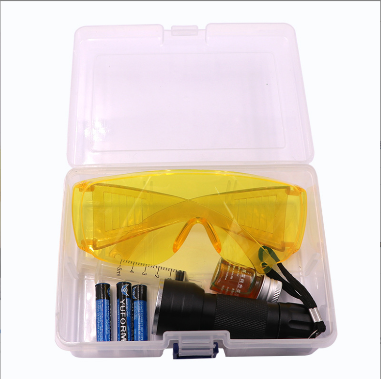 Комплект детектора утечек автомобильного кондиционера: фонарик УФ с 21 светодиодами, люминесцентные очки, краситель УФ — инструмент для проверки утечек хладагента