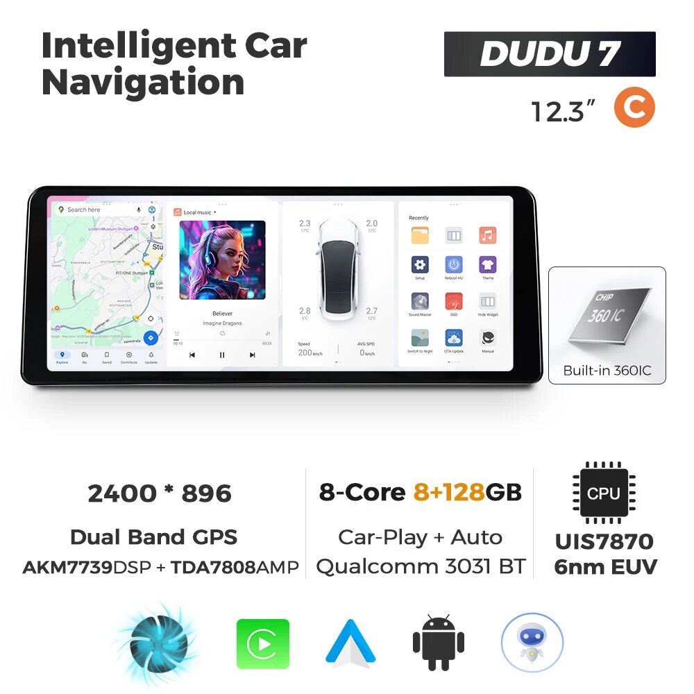 DUDUAUTO Универсальный 8-ядерный 12,3-дюймовый Android Интеллектуальные C DUDU7-8-128-360IC