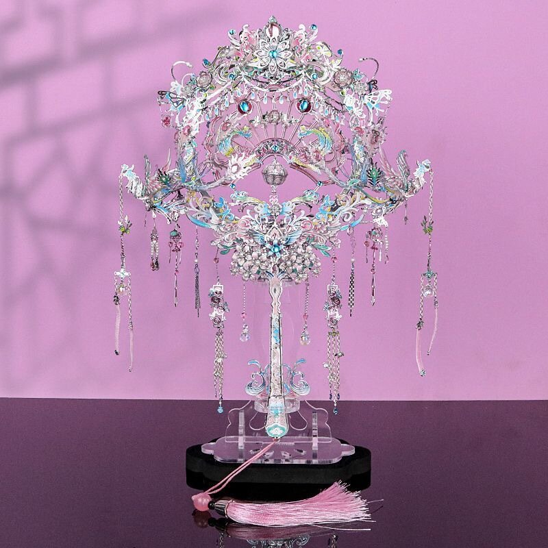 Веер-корона с красными украшениями в виде феникса от Gangda Shili, 3D металлическая сборная модель в китайском стиле, подарок на свадьбу для женщин своими руками.